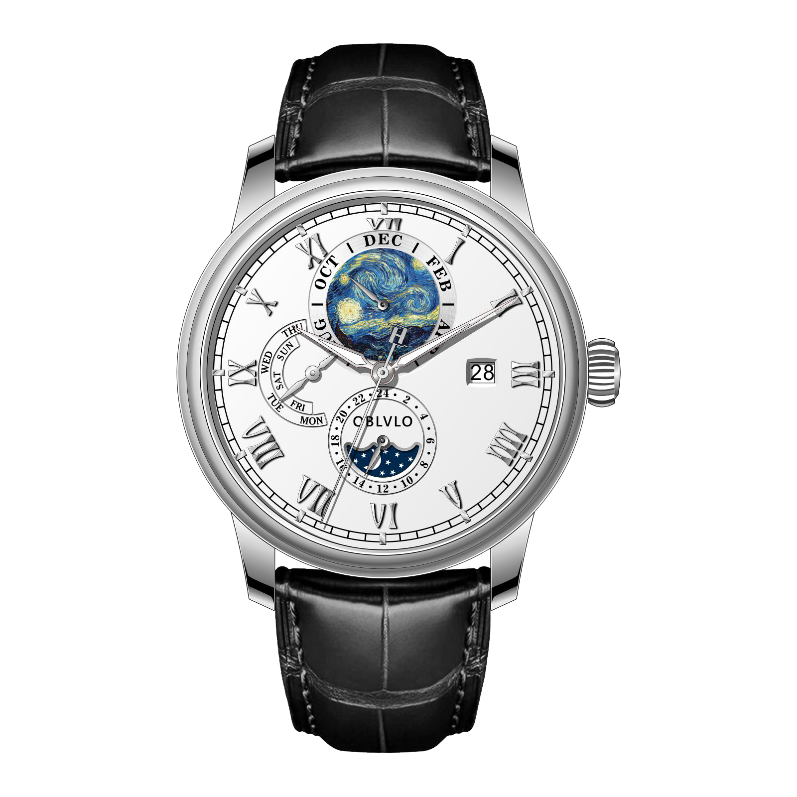 OBLVLO AM-FG 41mm White dial Men's Luxury Multi-Function Automatic Mec