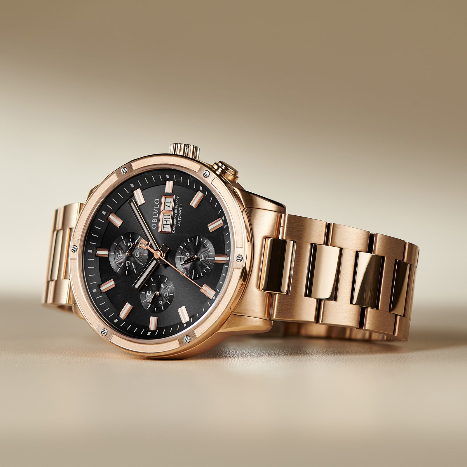 Affordable Oblvlo CM Series Luxury Rose Gold Vintage Vhronograph Watch ...