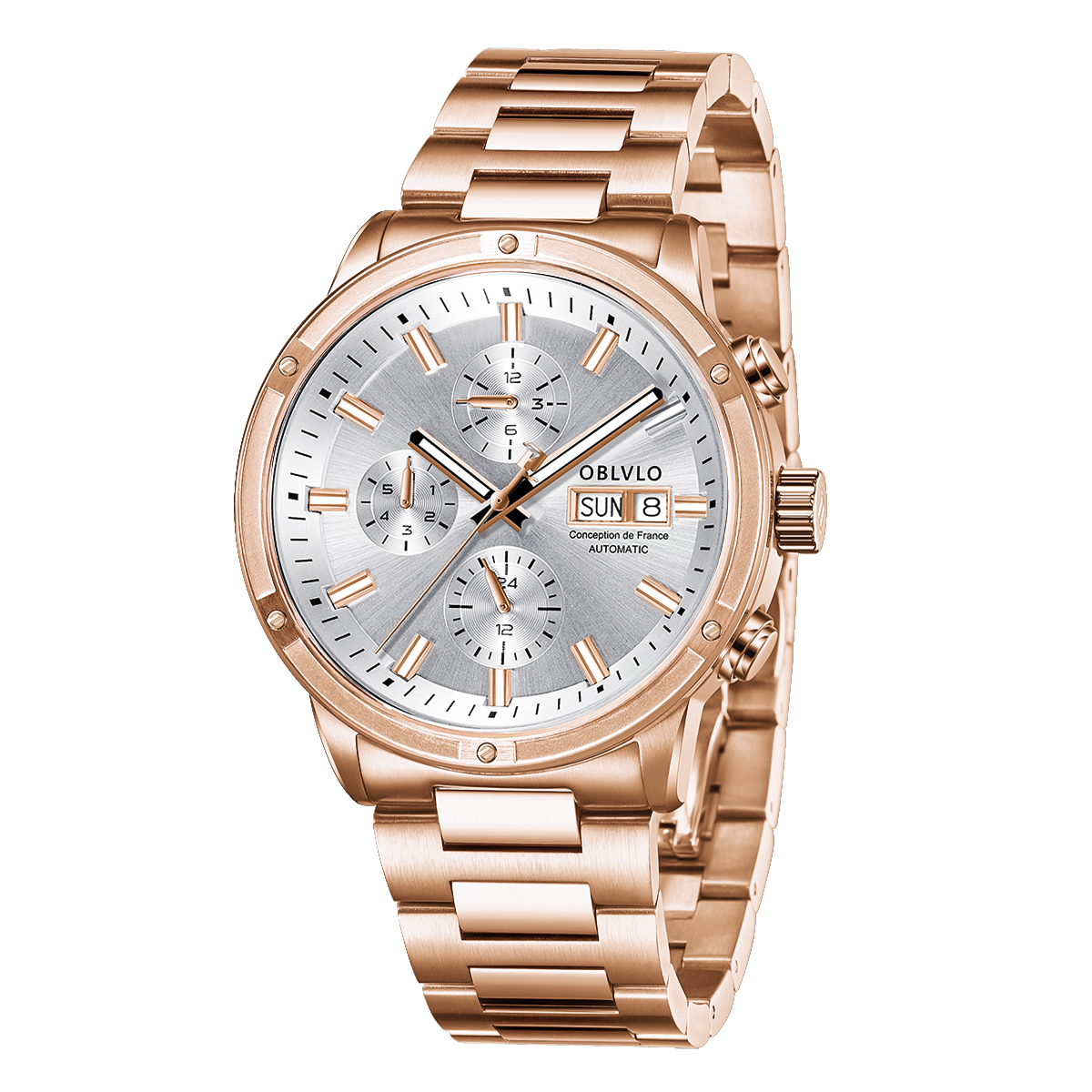 Luxury Oblvlo CM Series Rose Gold Automatic Chronographs Watches For S ...