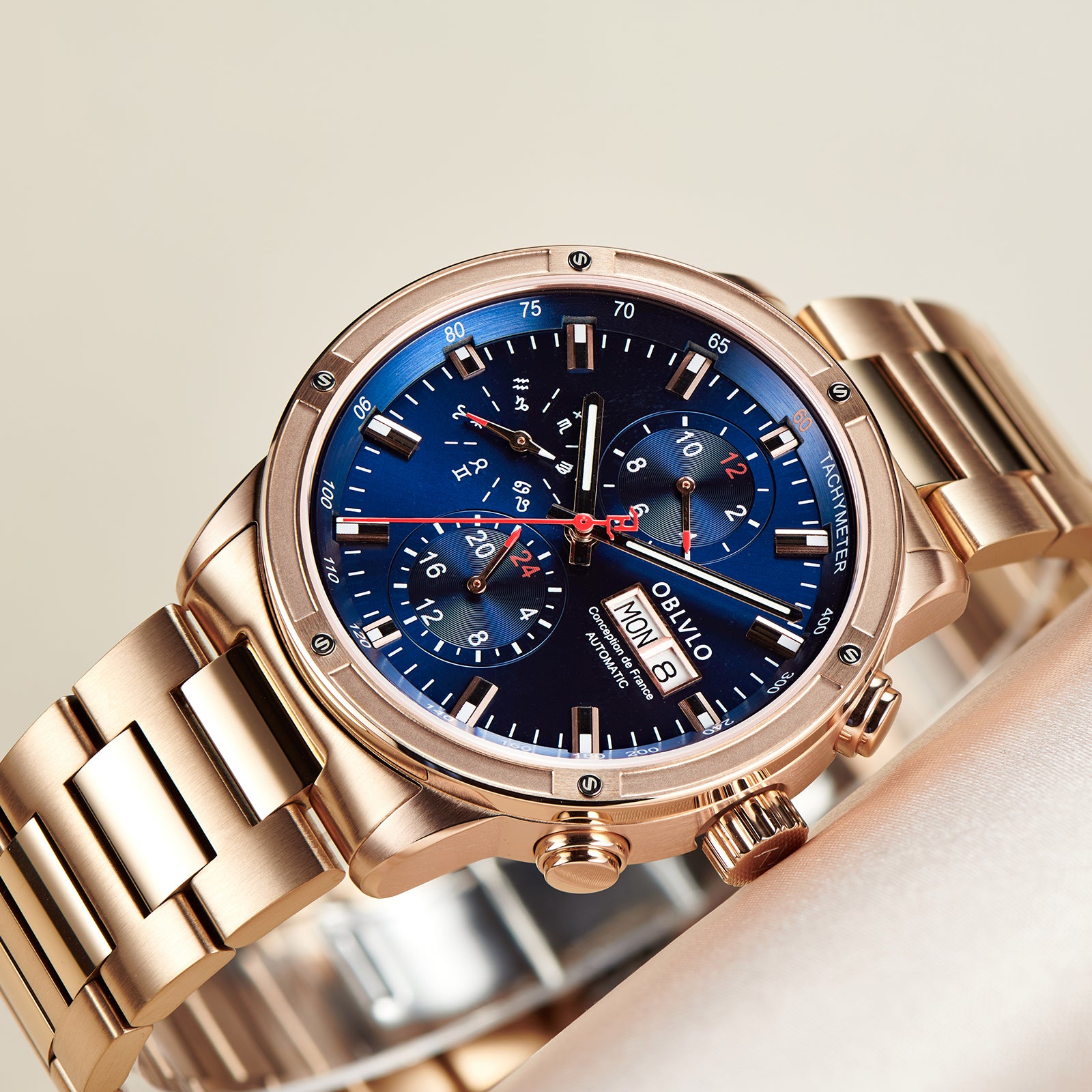 Luxury Oblvlo CM2 Rose Gold Chronograph Automatic Pilot Watches For Sa ...