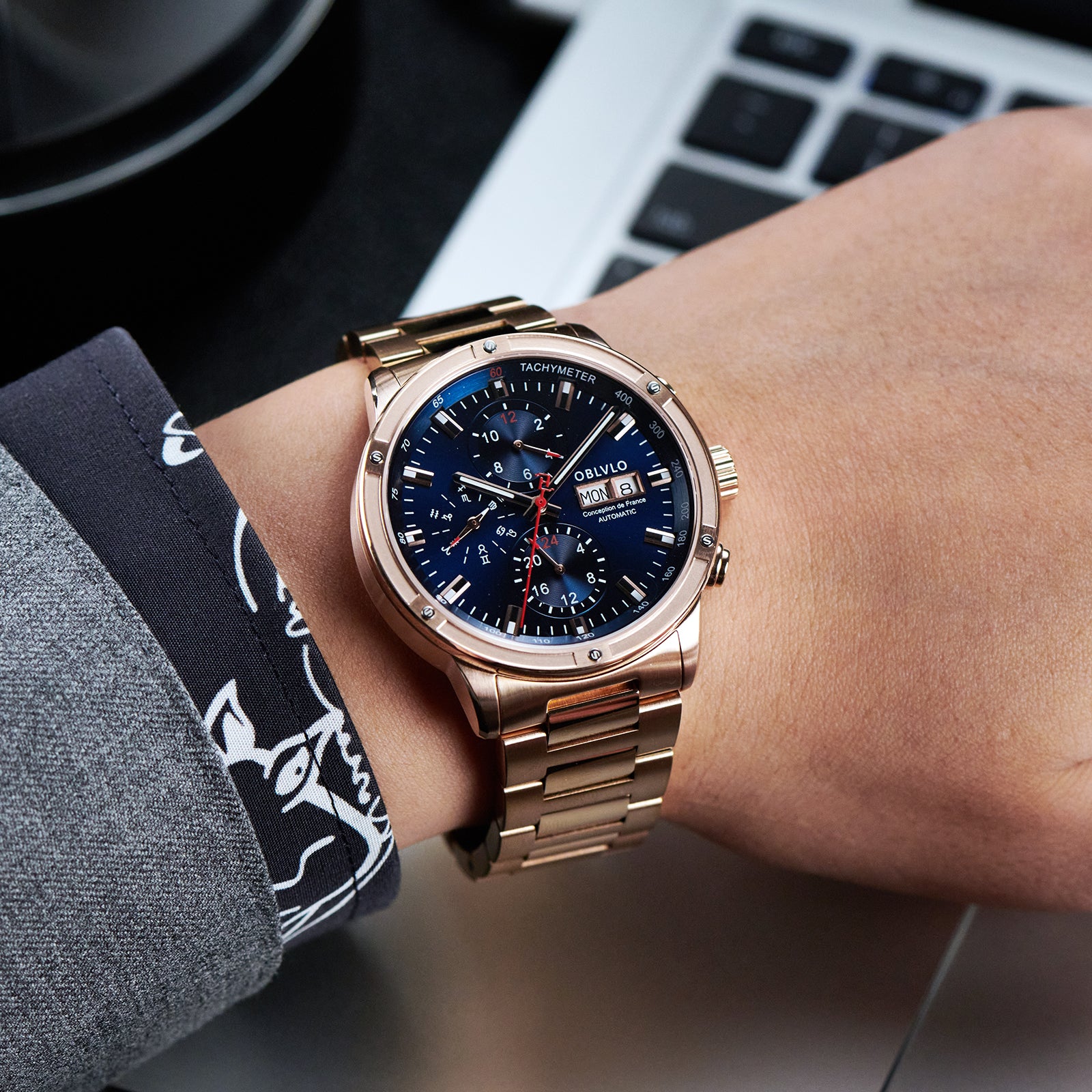 Luxury Oblvlo CM2 Rose Gold Chronograph Automatic Pilot Watches For Sa ...