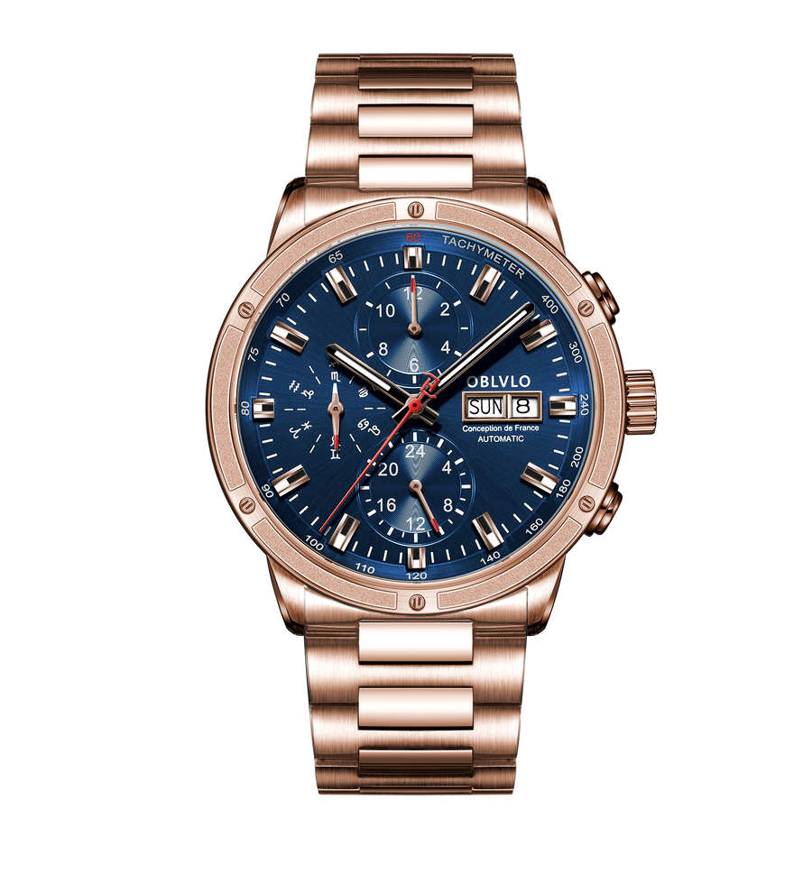 Luxury Oblvlo CM2 Rose Gold Chronograph Automatic Pilot Watches For Sa ...