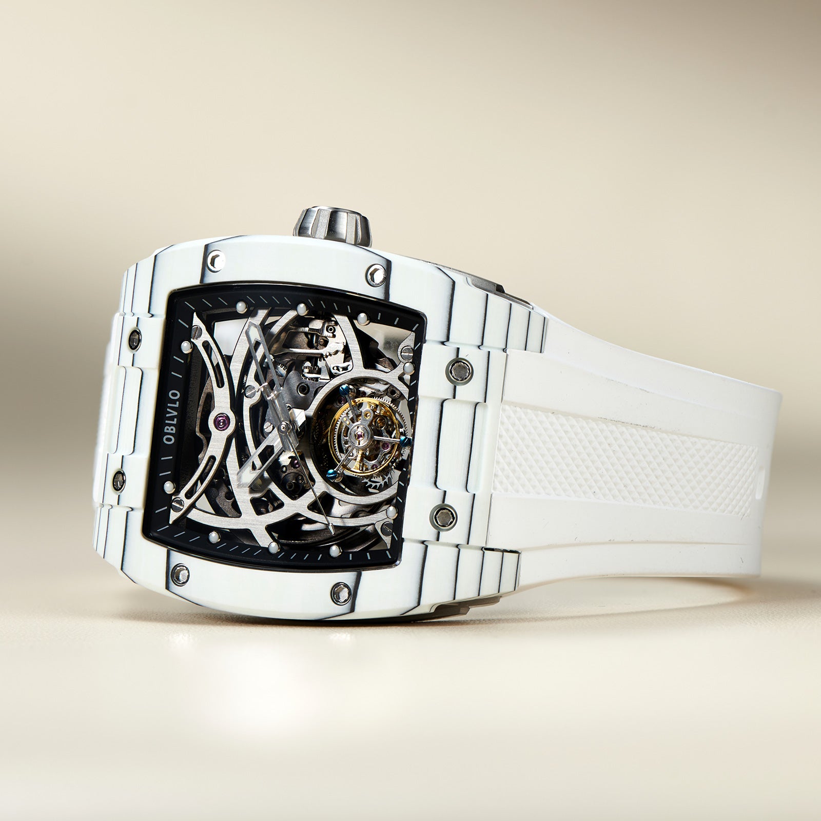 Luxury Skeleton Flying Tourbillon Watch - White Luminescent Carbon Fib ...