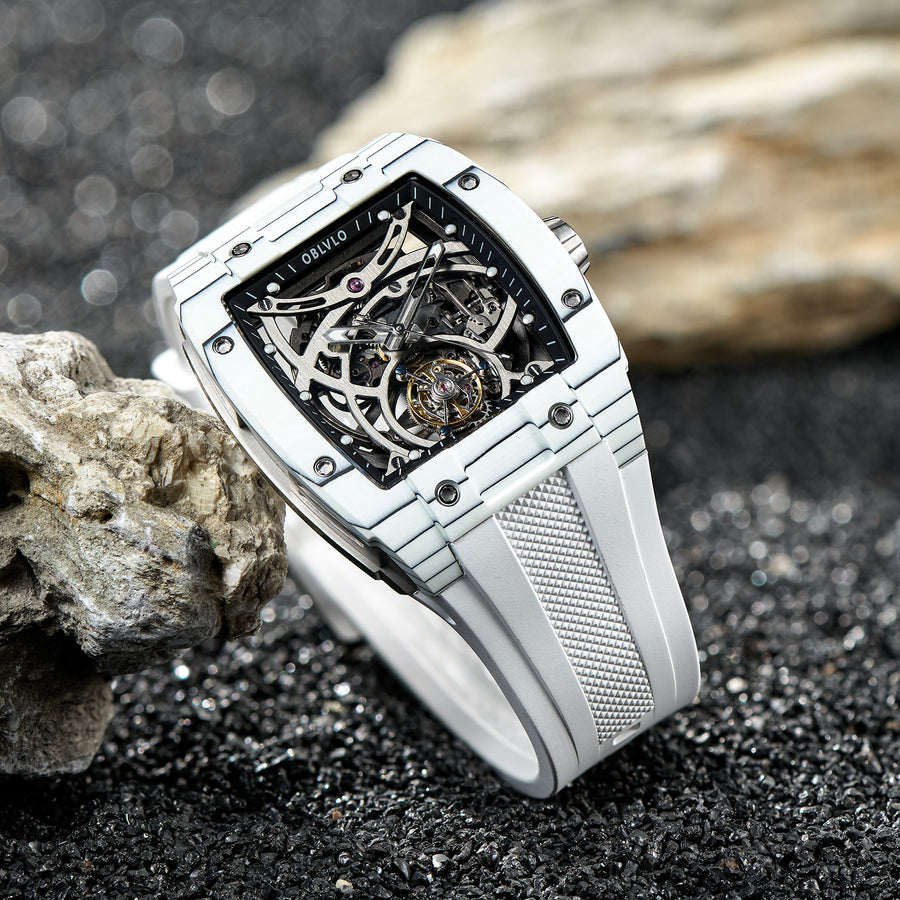 Luxury Skeleton Flying Tourbillon Watch - White Luminescent Carbon Fib ...