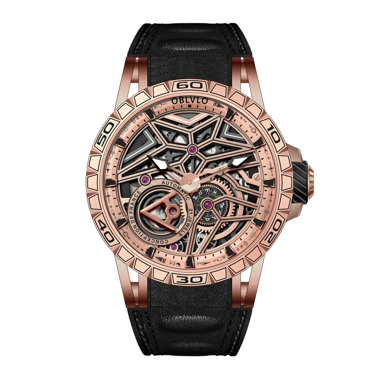 Best Affordable Luxury Automatic Rose Gold Skeleton Watches - OBLVLO L
