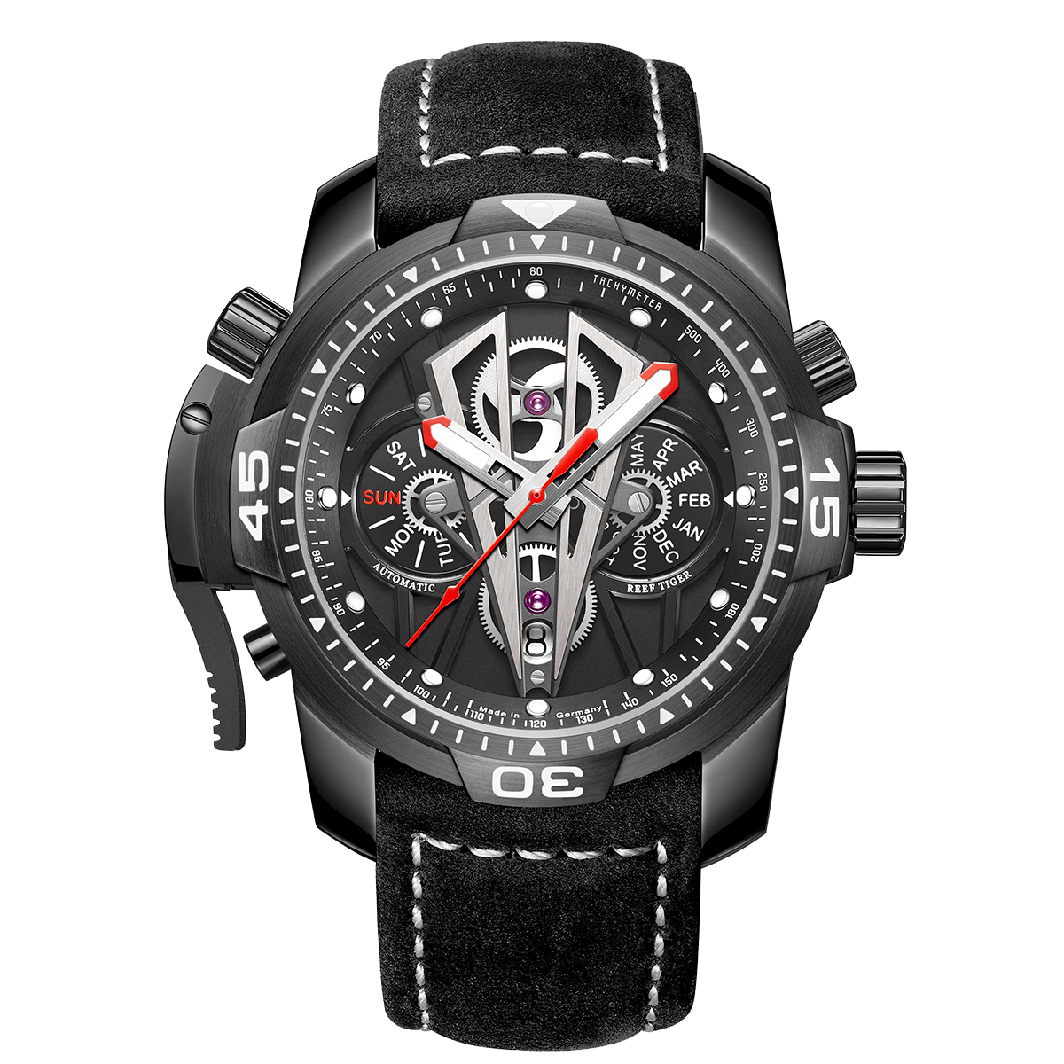 Reef Tiger Aurora Concept 2 Black PVD Automatic Military Sport Watch f